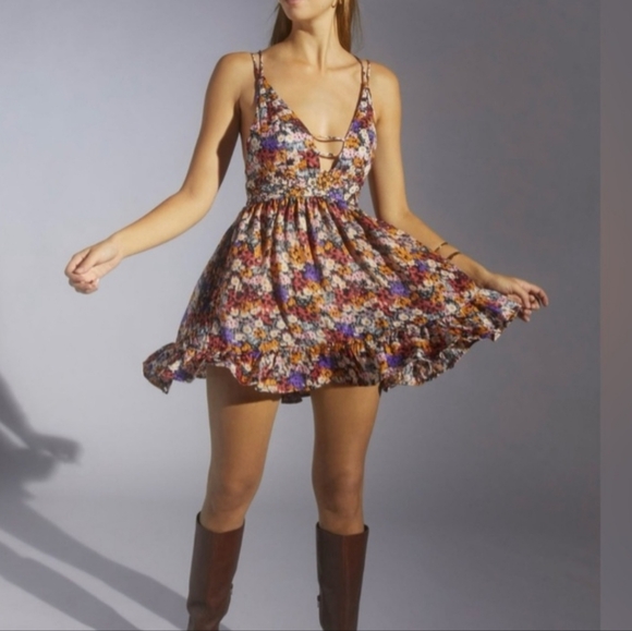 Urban Outfitters | Dresses | Uo Floral Multicolor Strappy Resort Mini ...